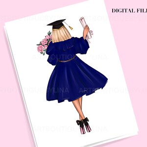 Graduation Girls Clipart: Royal Blue Gown, Diploma (PNG Digital ...