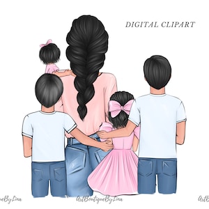 Mother Daughters and Sons Clipart, Mom 4 Kids Clipart, Mom Clipart, Mommy Clipart, Mother’s Day ...