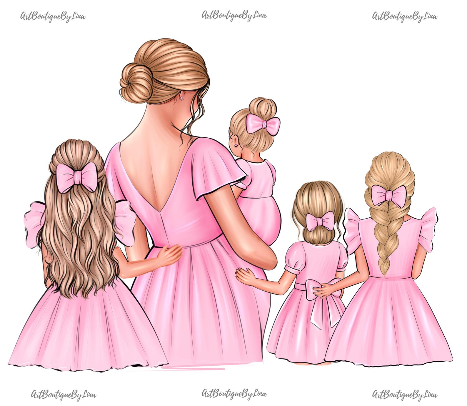 Mother & 4 Daughters Clipart: Family Portrait Creator (PNG) - Etsy