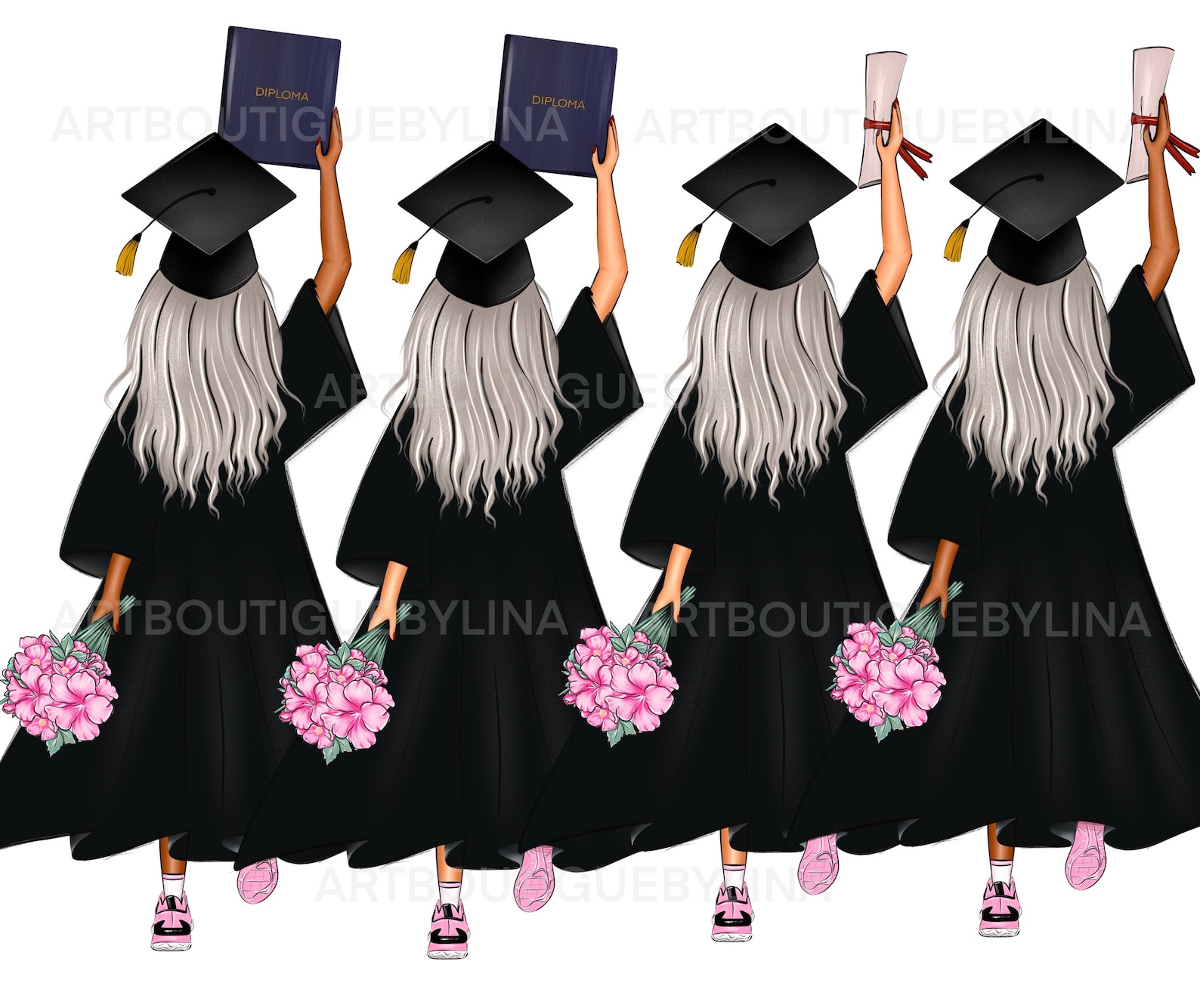 Graduation Girls Clipart Graduation Clipart Grads Friends - Etsy