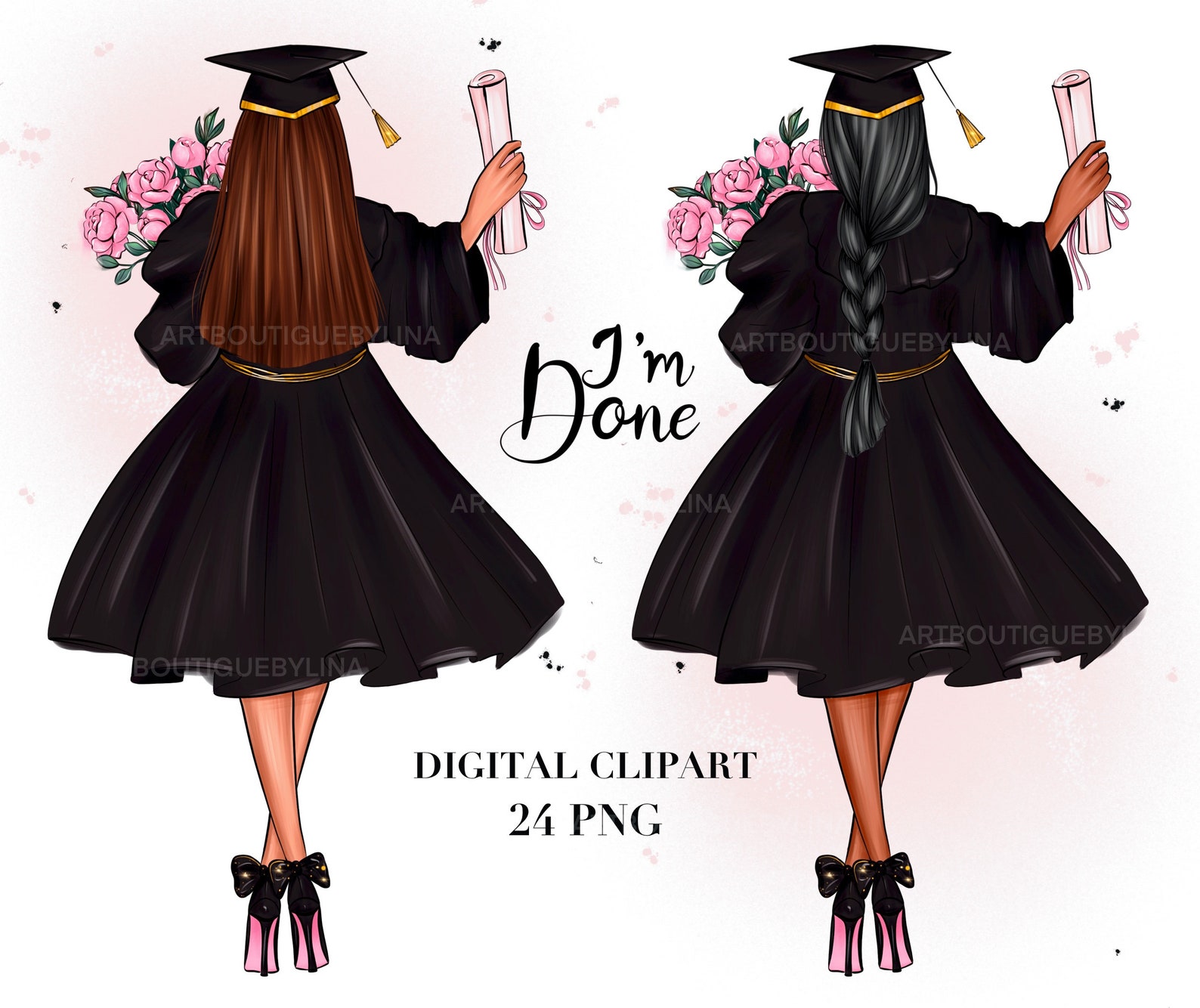 Graduation Girls Clipart Graduation Clipart Grads Friends - Etsy