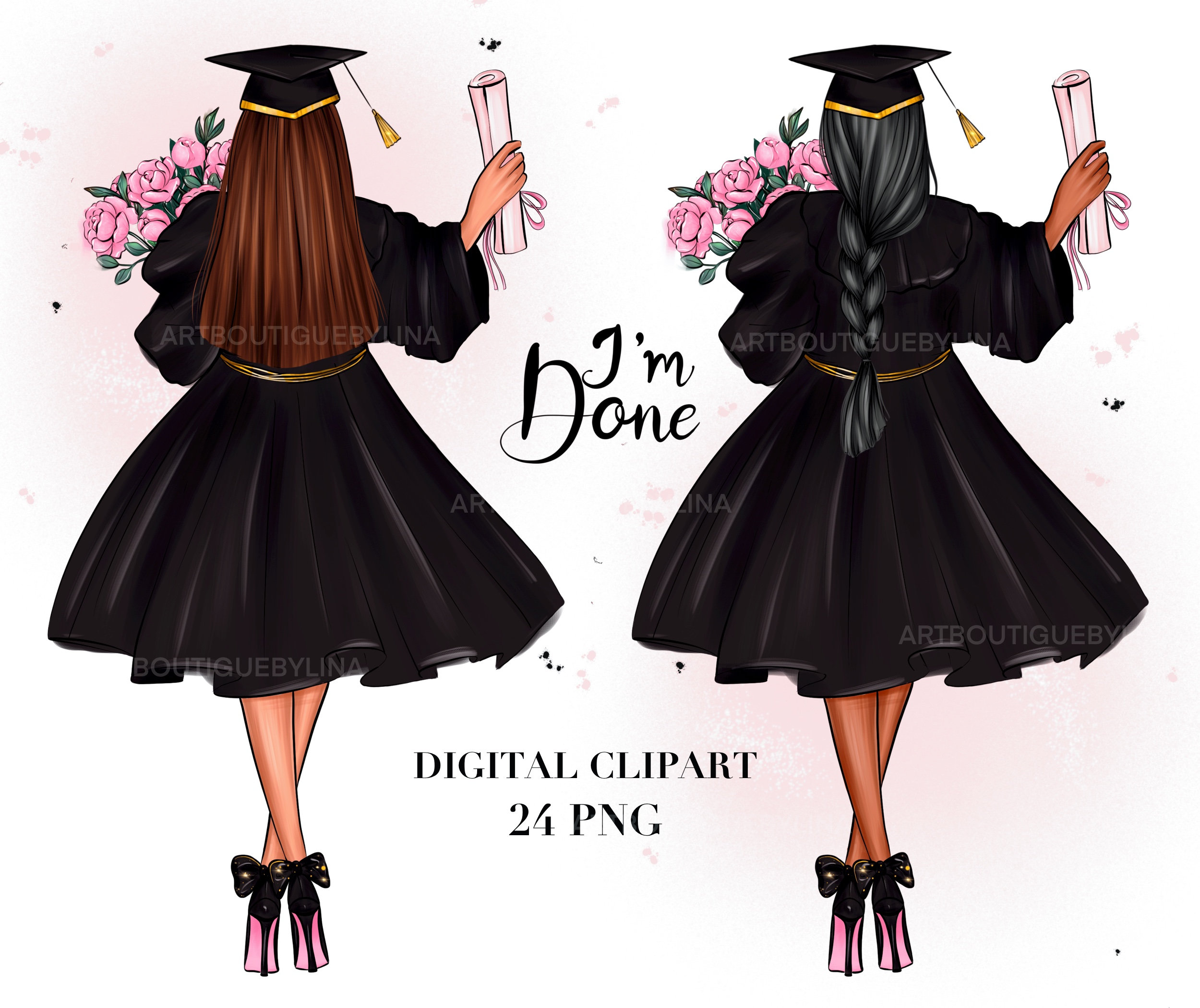 Graduation Girls Clipart Graduation Clipart Grads Friends - Etsy