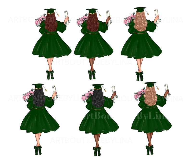 Graduation Girls Green Gown Clipart, Graduation Clipart, Grads Friends ...