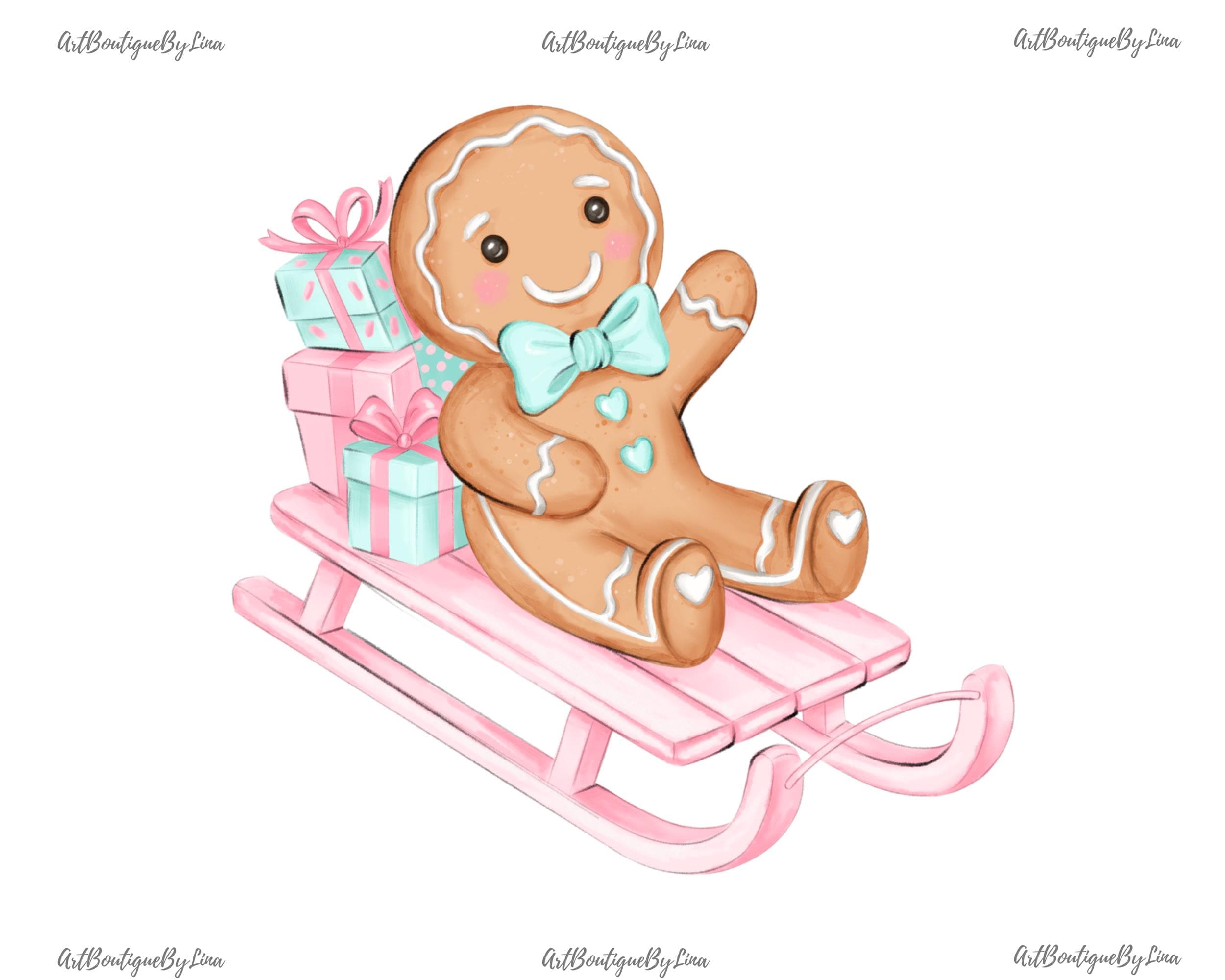 Pink Gingerbread Cookie Clipart Bundle | Watercolor Christmas PNG ...
