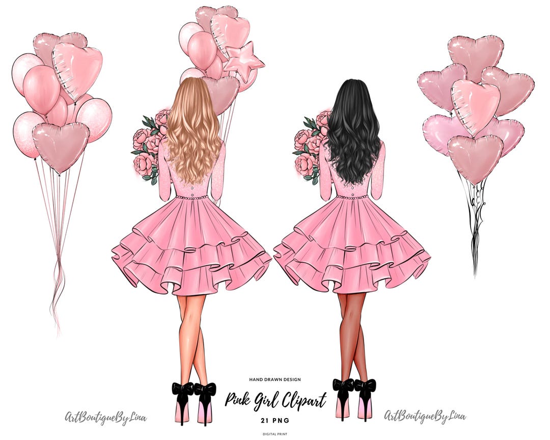 Birthday Clipart Fashion Illustration | Pink Party Girl Illustration ...