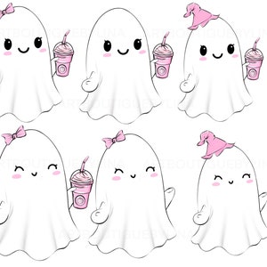 Pink Halloween Ghost Clipart - Digital Illustration of Ghost With Pink ...