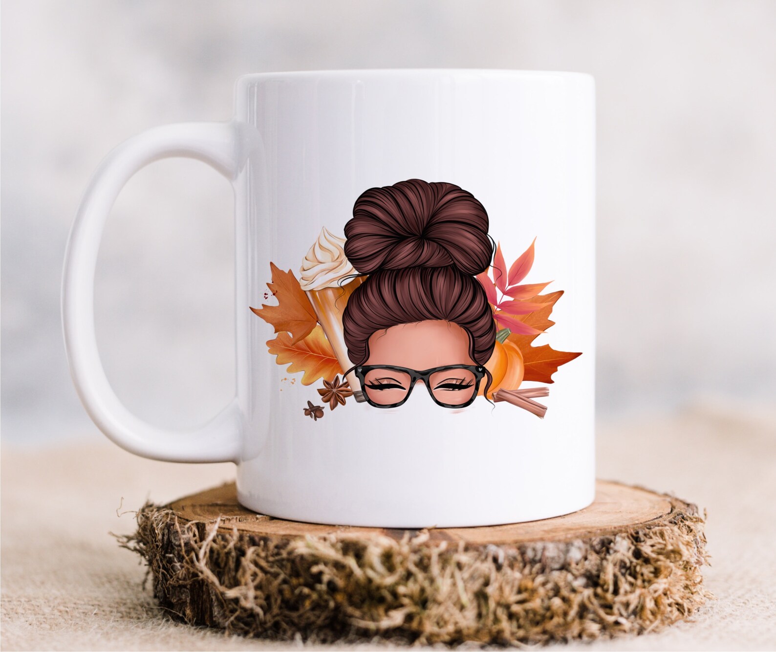 Messy Bun Fall Girl PNG, Coffee Latte, Autumn Design (digital Download ...