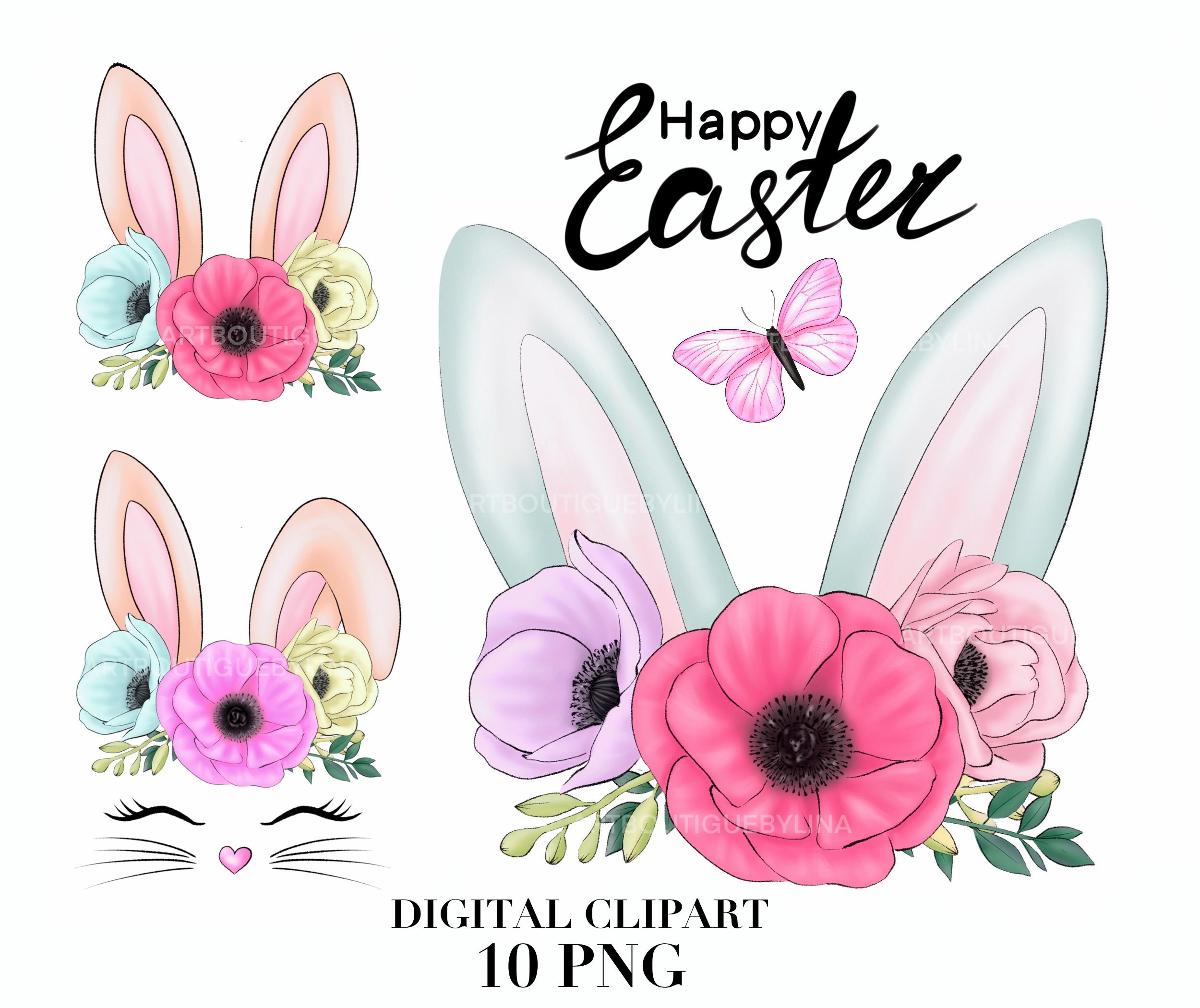 Easter Bunny Ears Clipart Easter Rabbit Spring Clip Art | Etsy