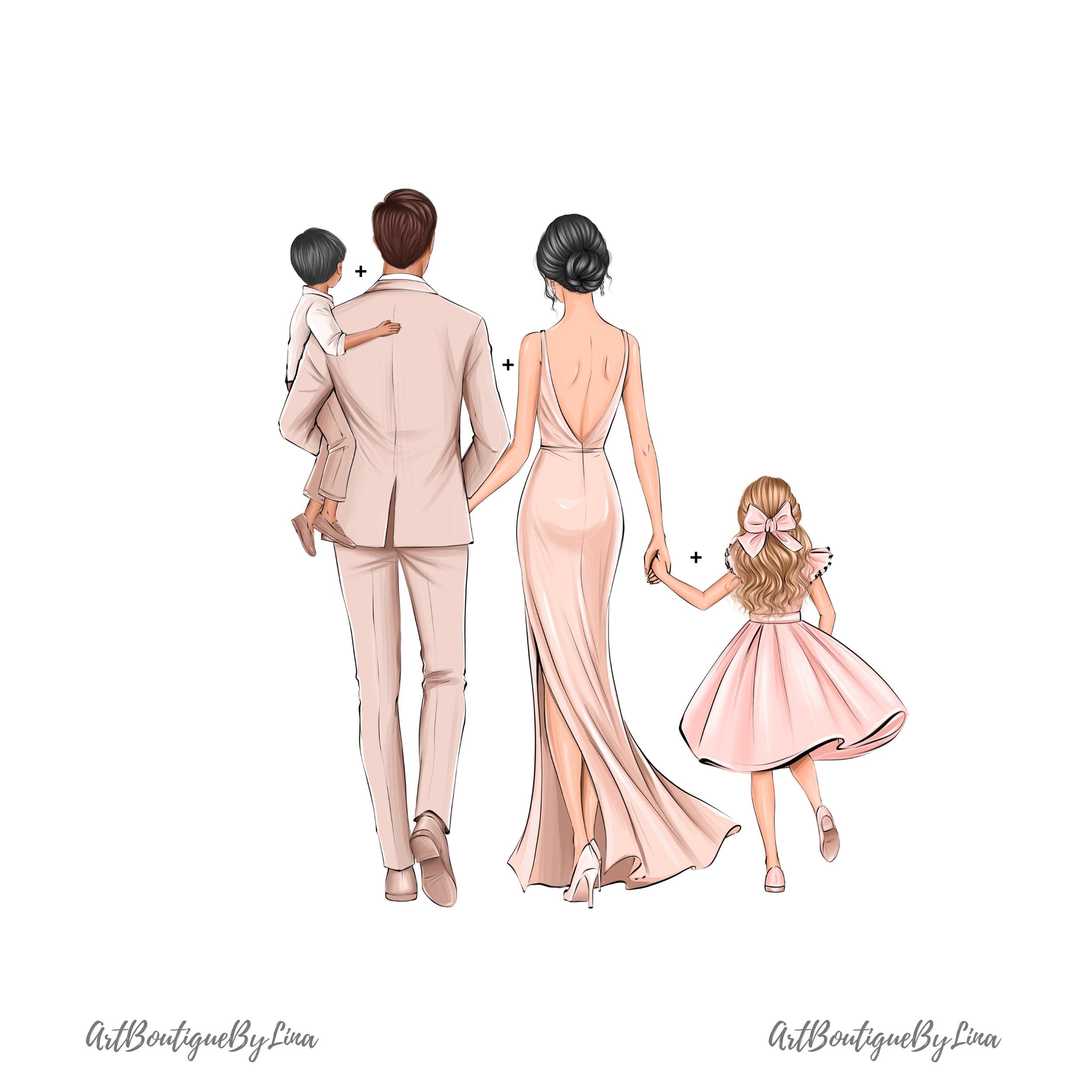 Family Back View Clipart PNG | Elegant Parents and Kids Set ...