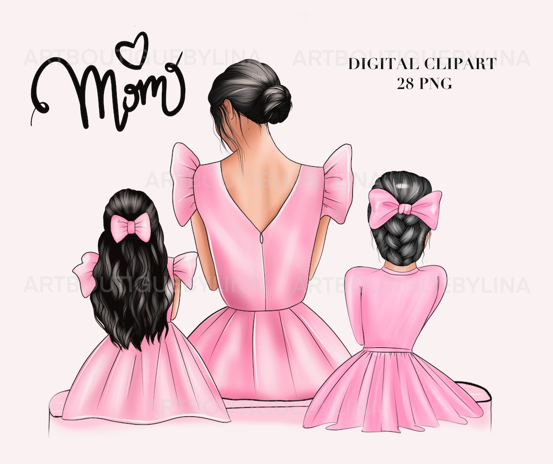 Mother Two Daughter Clipart, Mom 2 Kids Clipart, Mom Clipart, Mommy ...