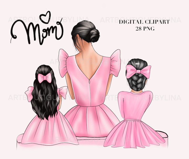 Mother Two Daughter Clipart Mom 2 Kids Clipart Mom Clipart - Etsy