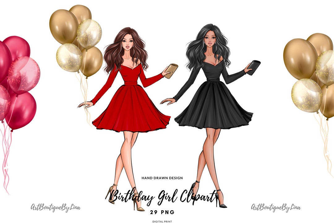 Birthday Clipart Fashion Illustration, Birthday Party Clipart, Red and ...