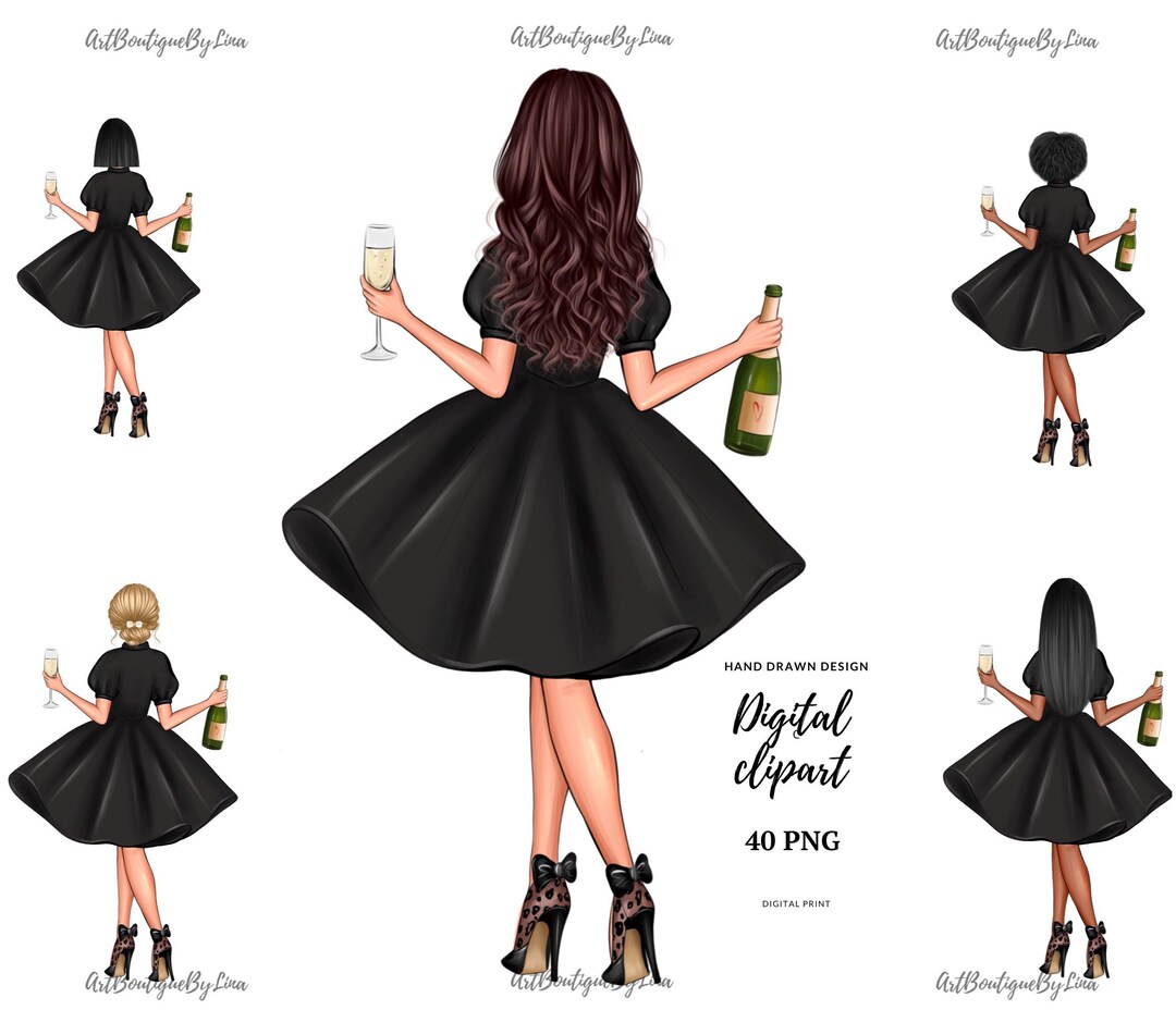 Fashion Girl Clipart: Champagne Party Illustrations (digital Download ...
