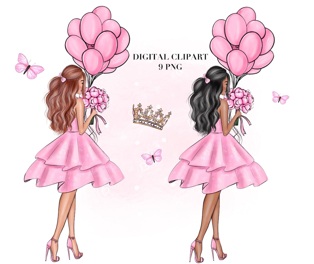 Birthday Girl Clipart: Fashion Illustration, Party PNG (digital ...