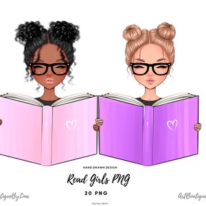 Cute Girl With Book Clipart, Book Enthusiast Illustration, Reading PNG ...