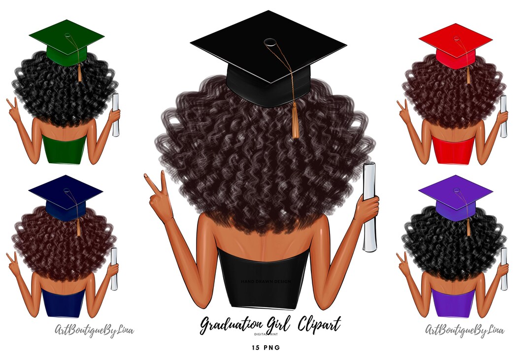 Black Woman Graduation Clipart: Senior PNG, African American Graduate ...
