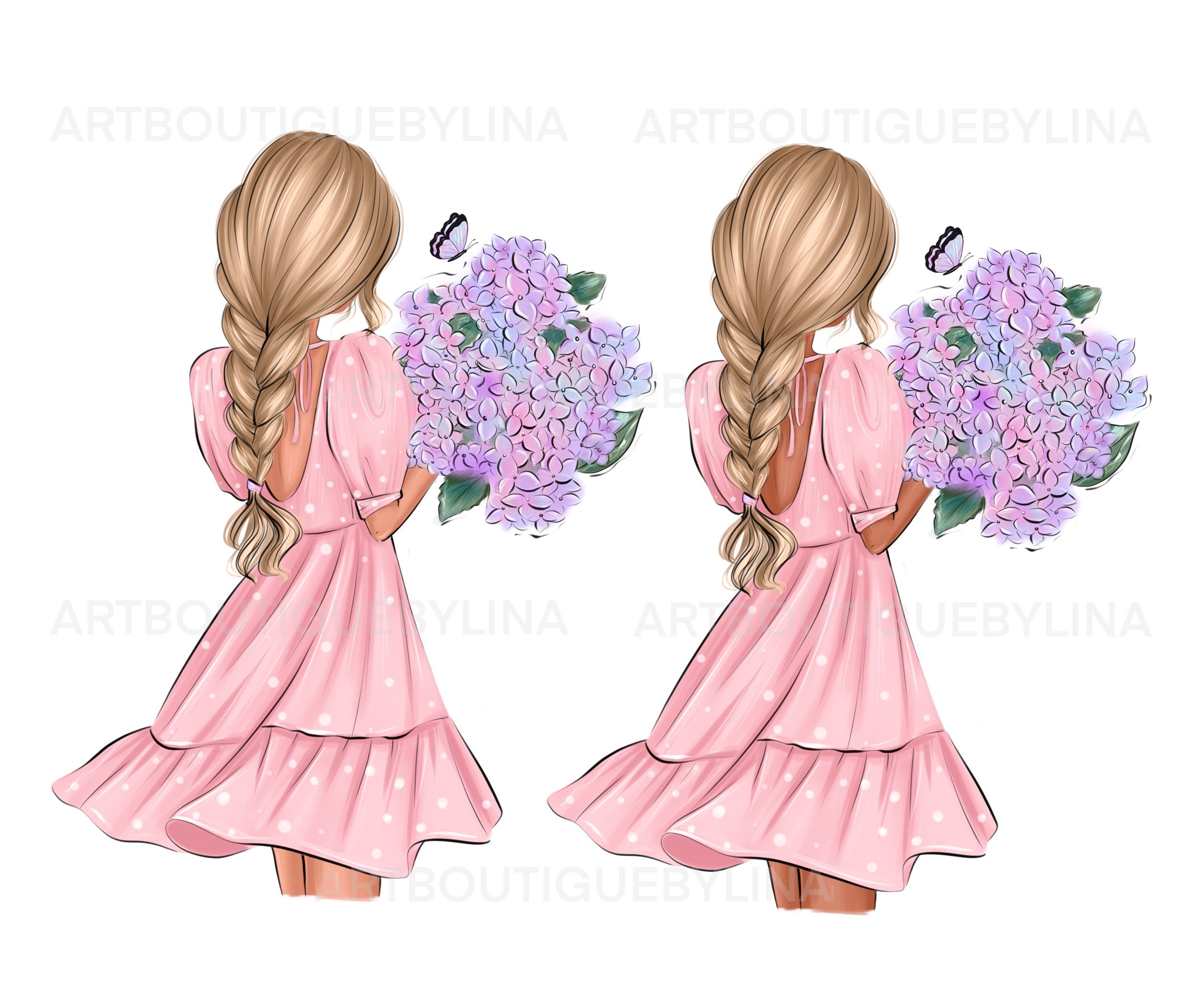 Girl With Flowers Clipart: Summer Spring PNG (digital Download ...