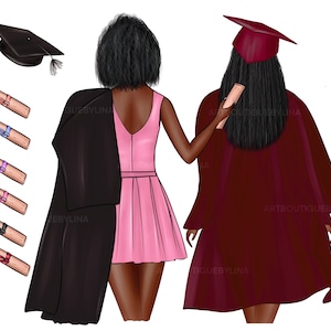 Graduation Girls Clipart, Graduation Clipart, Grads Friends, Black ...