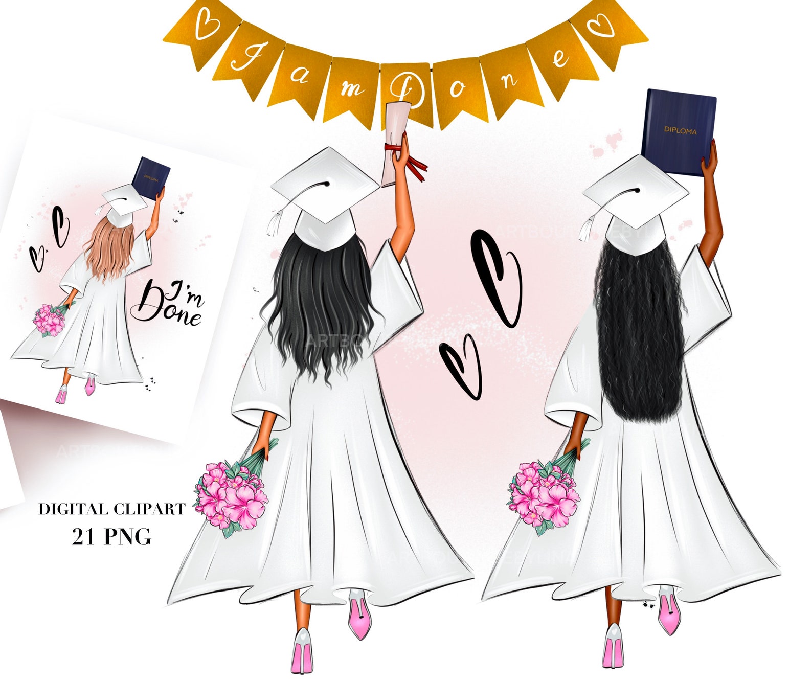 Graduation Girls Clipart Graduation Clipart Grads Friends | Etsy