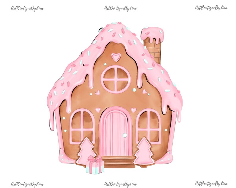 Pink Gingerbread Cookie Clipart Bundle | Watercolor Christmas PNG ...