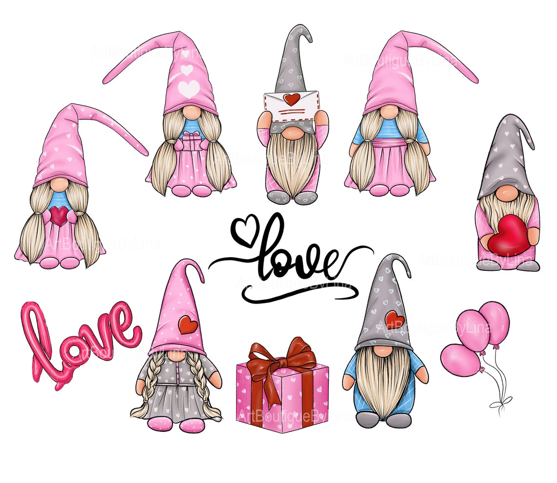 Valentine Day Gnomes Clipart Scandinavian Cute Gnomes Nordic - Etsy