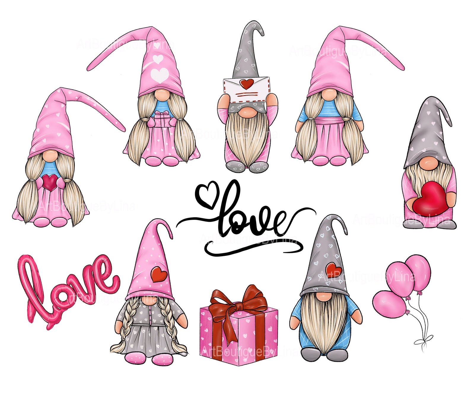 Valentine Day Gnomes Clipart Scandinavian Cute Gnomes Nordic | Etsy