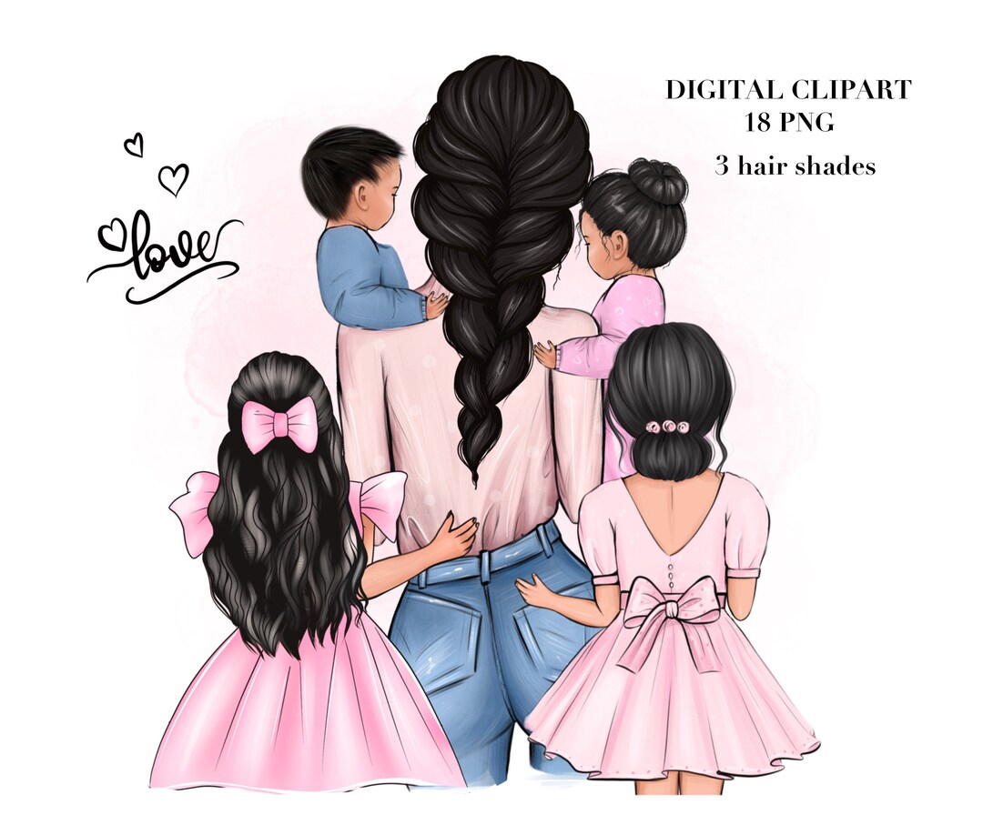 Mother Three Daughter and Son Clipart, Mom 4 Kids Clipart, Mom Clipart, Mommy Clipart, Mother’s ...