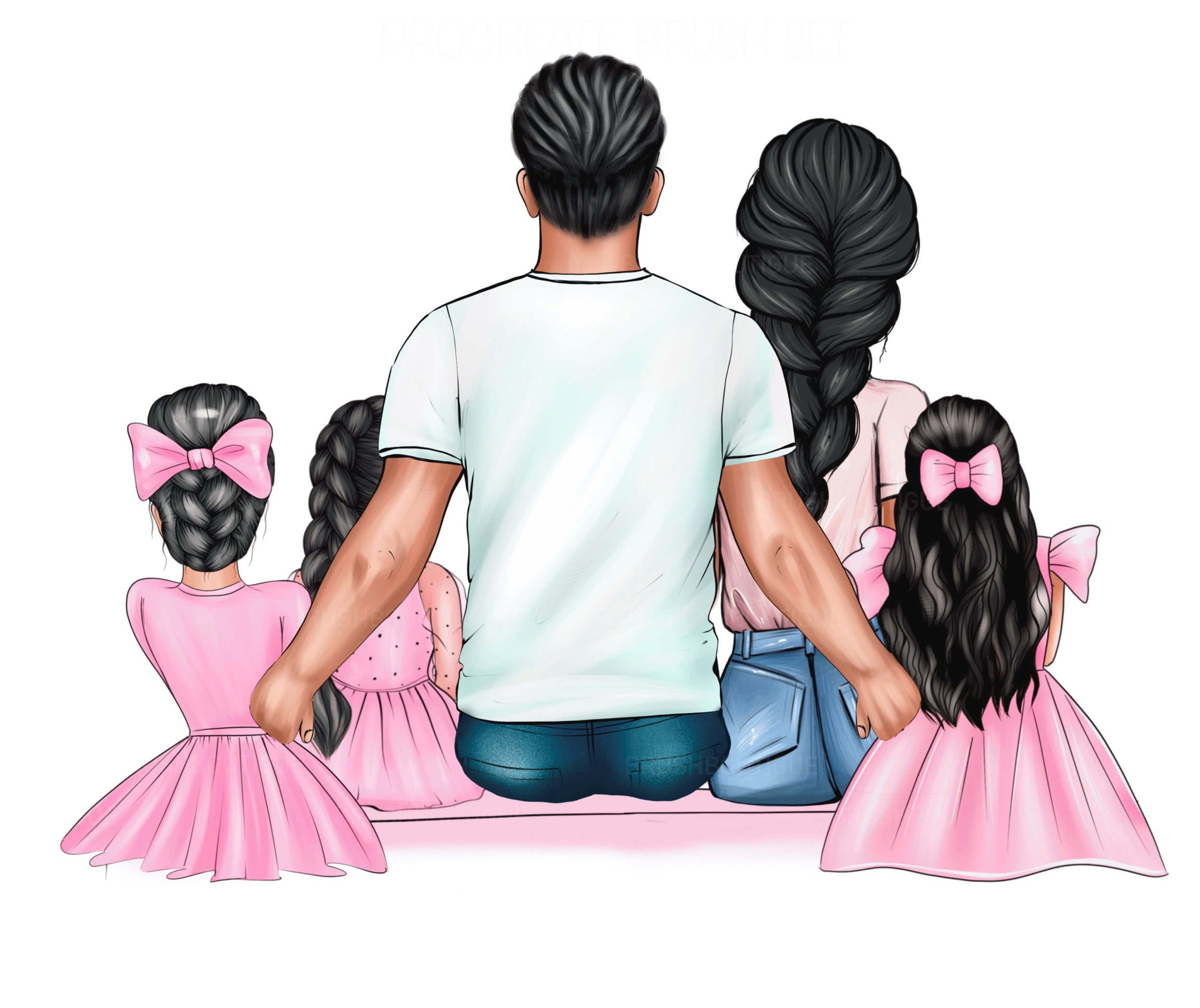 Father's Day Family Clipart: Dad, Mom & 3 Daughters (PNG Digital ...