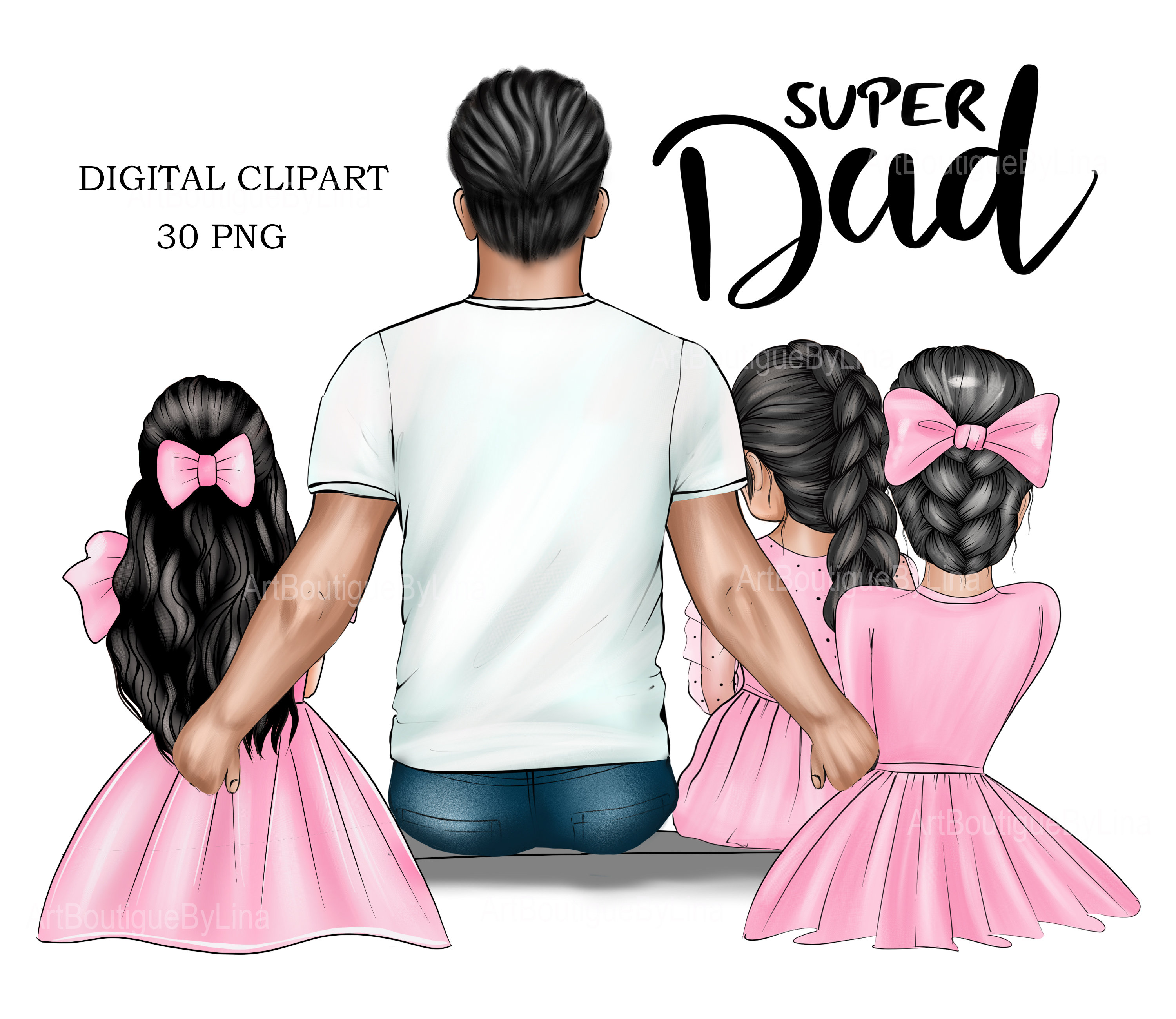 Fathers Day Clipart Father Daughters Clipart Dad 3 Girls - Etsy UK