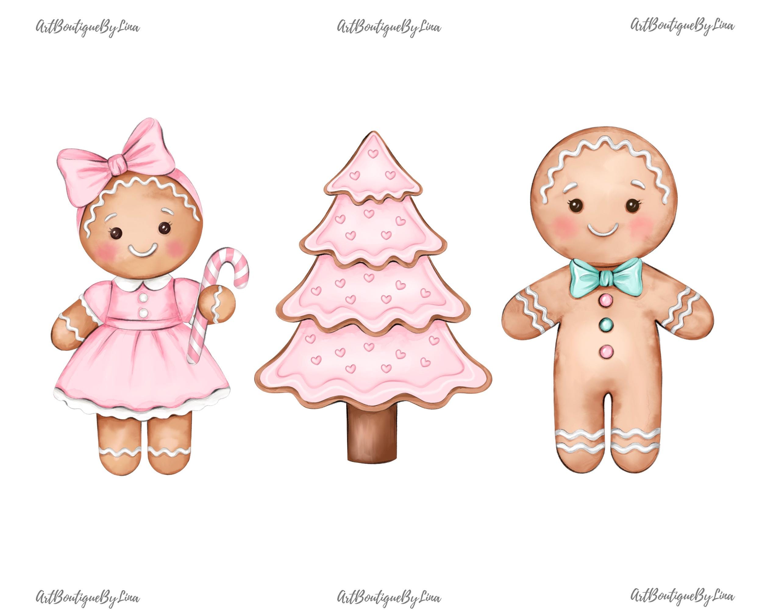 Pink Gingerbread Cookie Clipart Bundle | Watercolor Christmas PNG ...