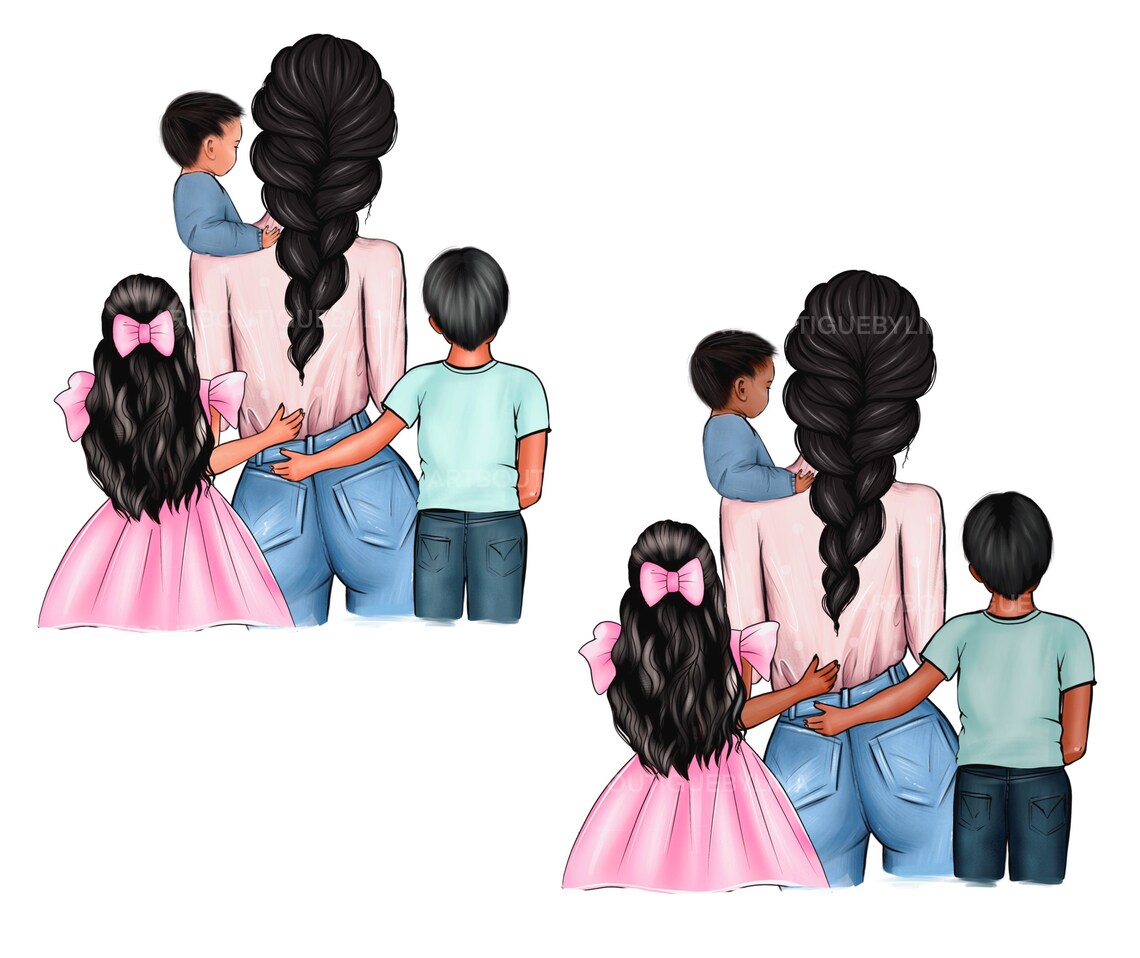 Mother Daughter and Two Sons Clipart Mom 3 Kids Clipart Mom - Etsy
