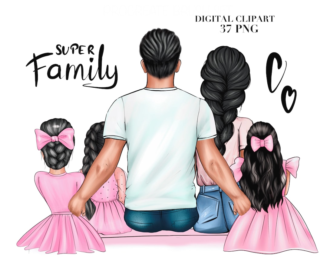 Family Clipart, Father Mother Daughters Clipart, Dad Mom 3 Girls Clipart, Father Clipart, Mother ...
