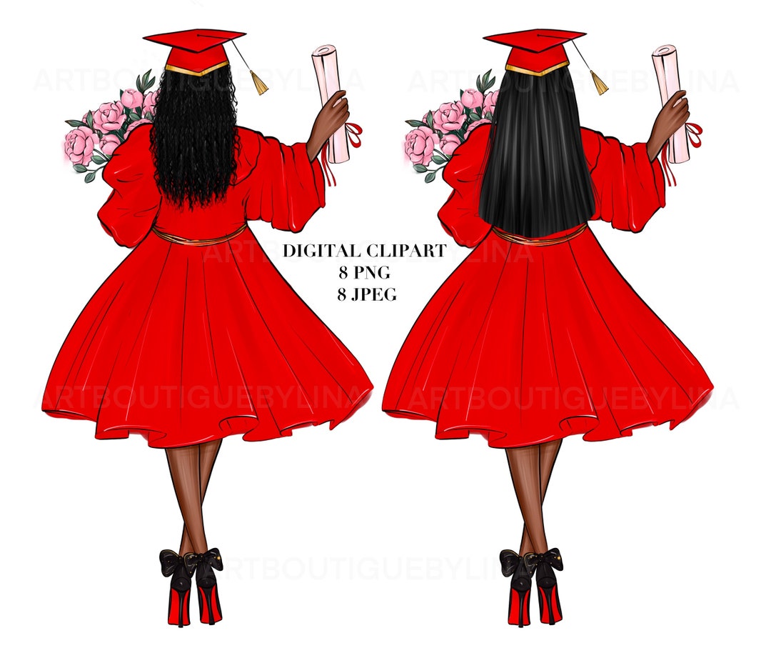 Graduation Red Girls Clipart: Diploma, Grads Friends (PNG, JPEG Digital ...