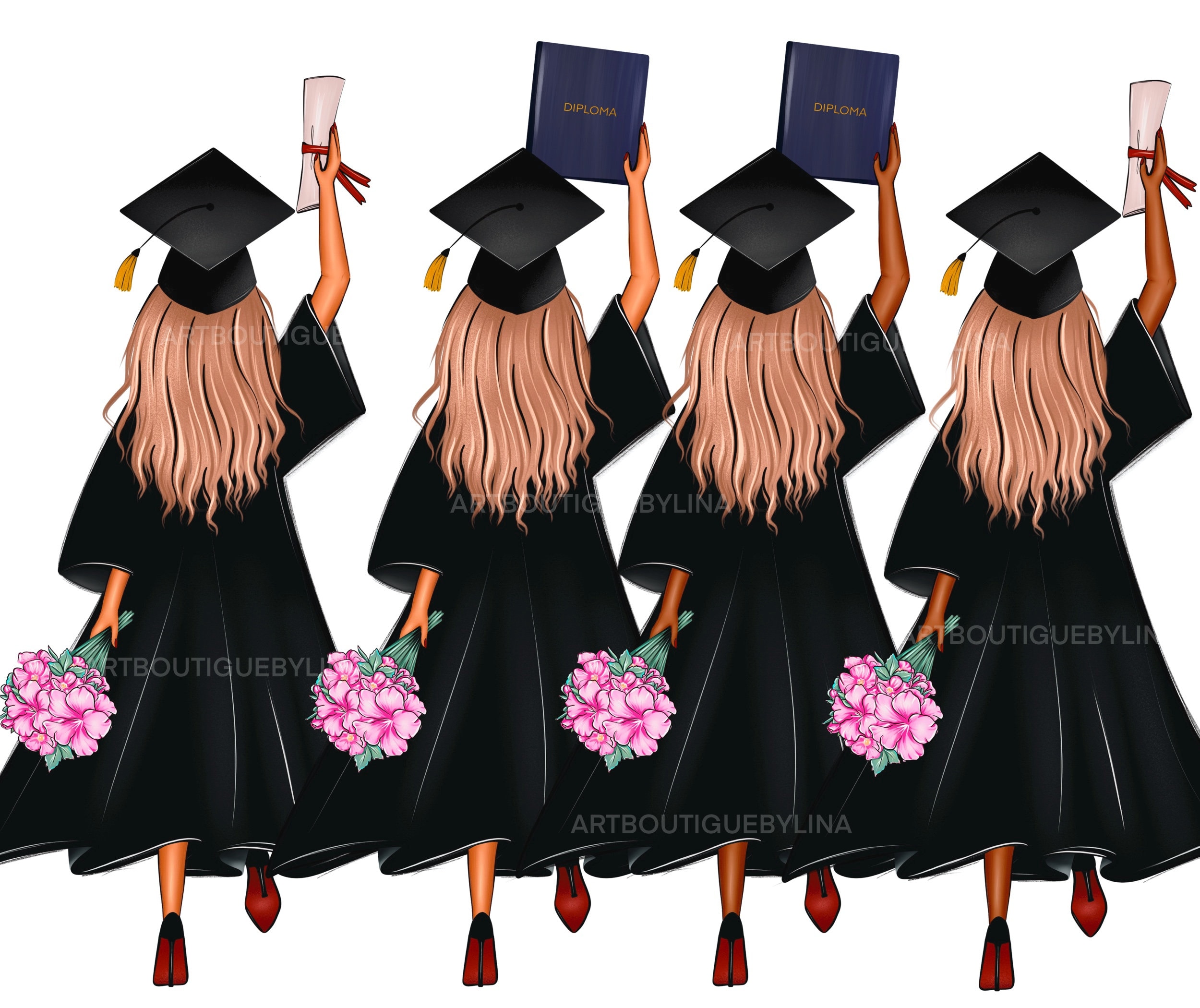 Graduation Girls Clipart Graduation Clipart Grads Friends - Etsy UK