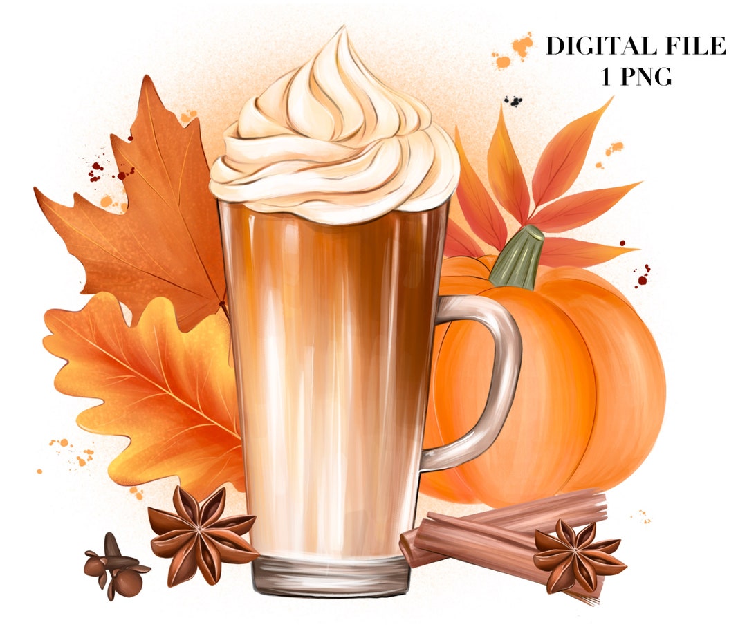 Pumpkin Spice Latte PNG, Beautiful Fall Latte Coffee Digital Art, Cute ...