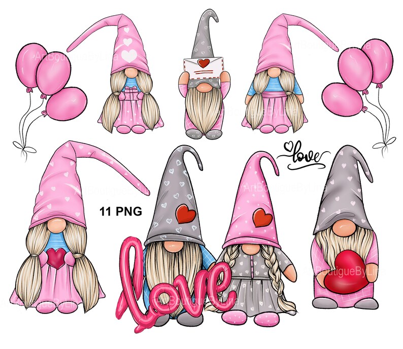 Valentine Day Gnomes Clipart Scandinavian Cute Gnomes Nordic - Etsy