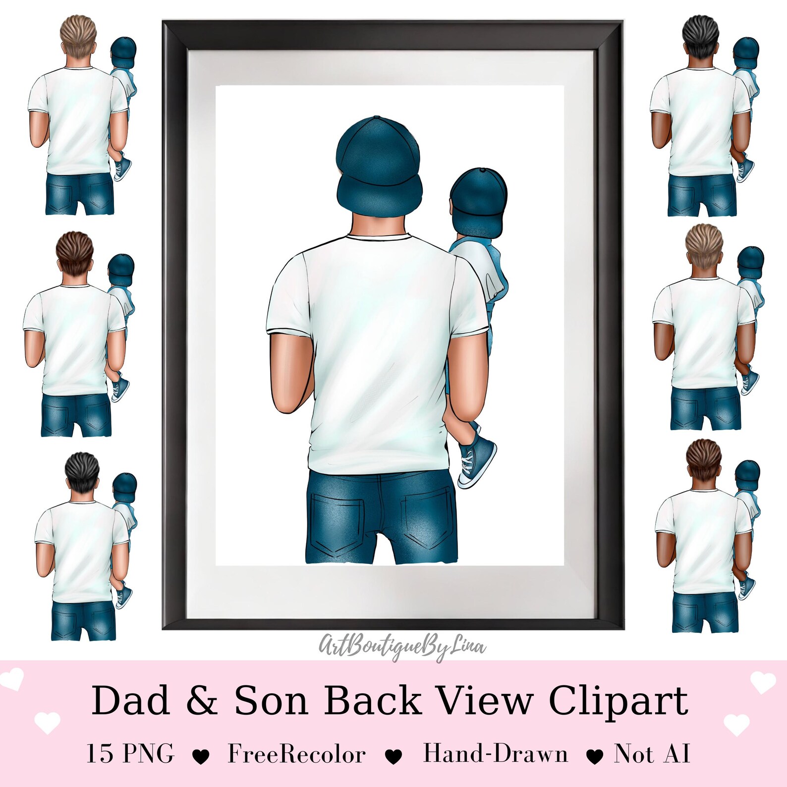 Dad and Son Clipart PNG | Father's Day Graphics | 16 Hand-drawn Files ...