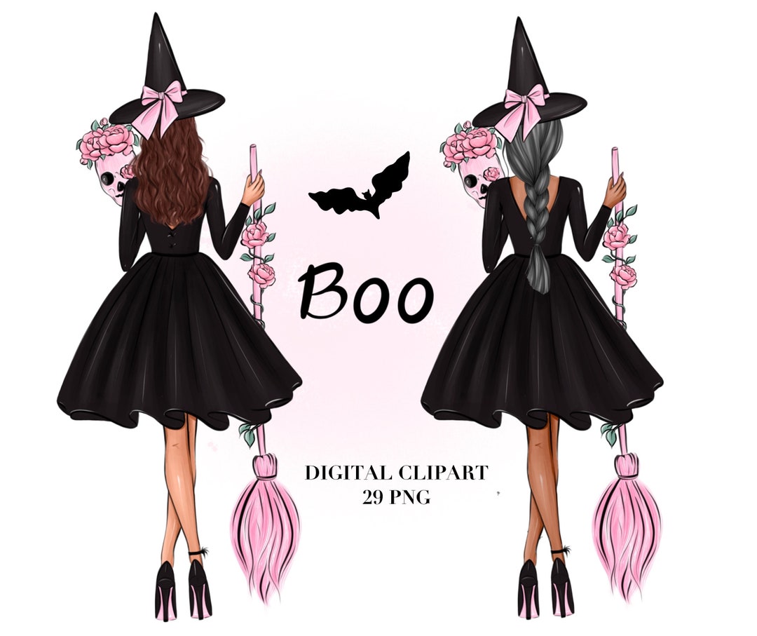 Pink Halloween Witch Clipart, Spooky Fashion Art (PNG) - Etsy