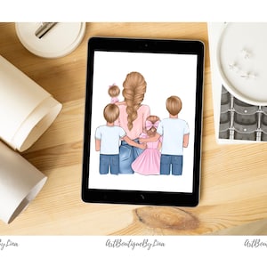 Mother Daughters and Sons Clipart, Mom 4 Kids Clipart, Mom Clipart, Mommy Clipart, Mother’s Day ...