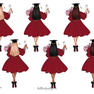 Graduation Girls Clipart: Dark Red Dress, Grads Friends (commercial Use ...
