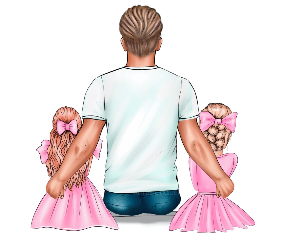Fathers Day Clipart Father Two Daughters Clipart Dad 2 - Etsy
