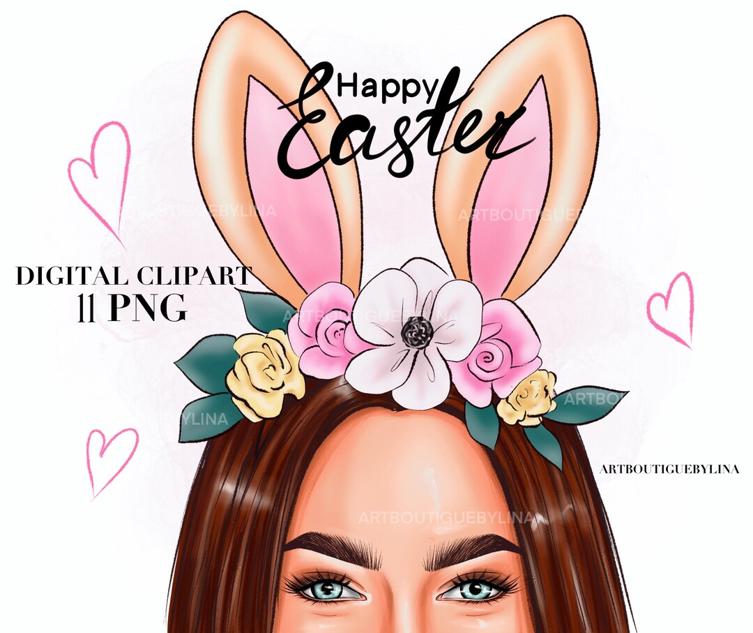 Easter Bunny Ears Clipart, Easter Rabbit Girl, Spring Clip Art, Girl ...