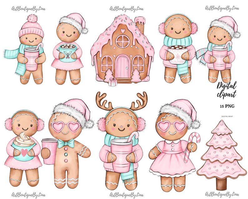 Pink Christmas Cookie Clipart Set | Pastel Holiday PNG - Etsy