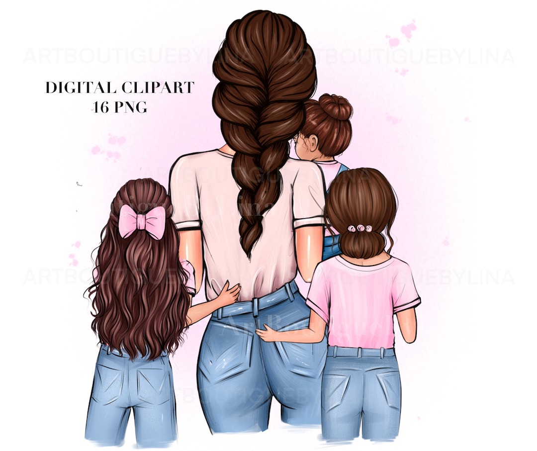 Mother Three Daughters Clipart, Mom 3 Kids Clipart, Mom Clipart, Mommy Clipart, Mother’s Day ...
