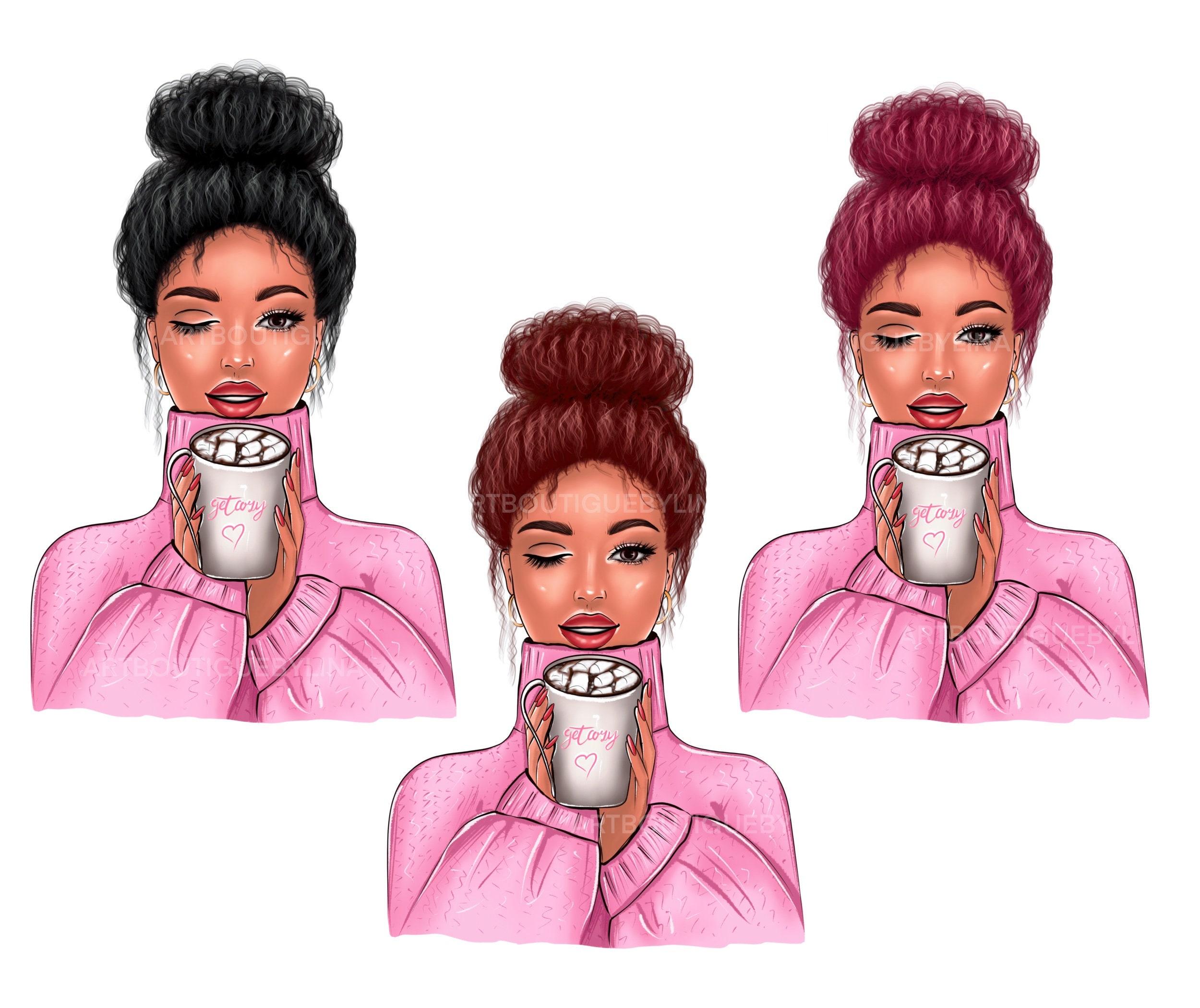 Winter Girl Clipart Fashion Girl Clipart Girl With Coffee - Etsy