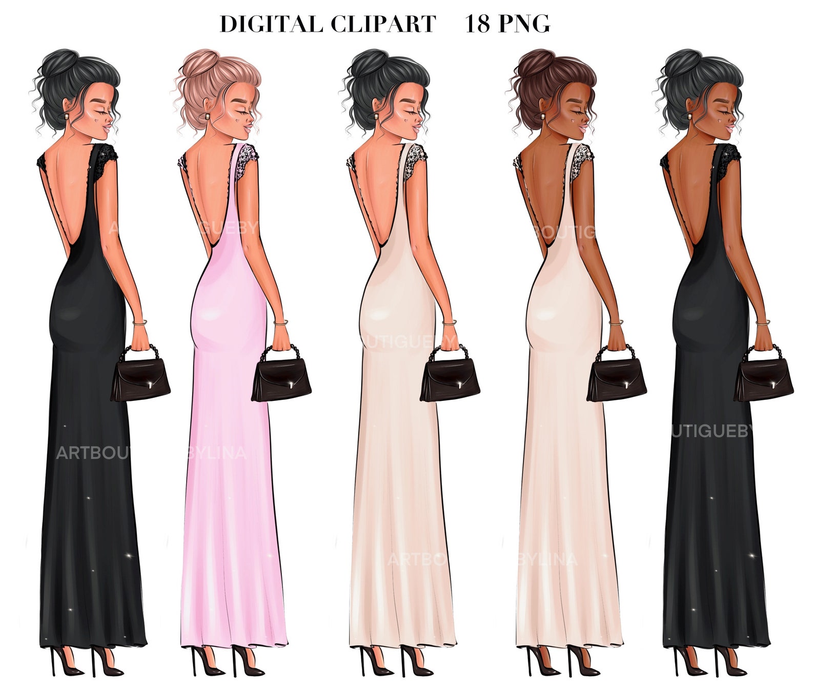 Evening Dress Clipart Fashion Illustration Fashion Girl - Etsy