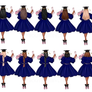 Graduation Girls Clipart: Royal Blue Gown, Diploma (PNG Digital ...
