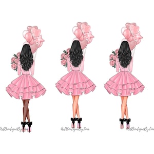 Birthday Clipart Fashion Illustration | Pink Party Girl Illustration ...