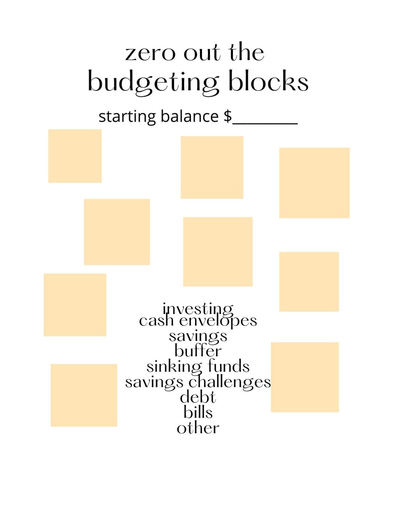 Zero Out Budgeting Blocks Worksheet - Etsy