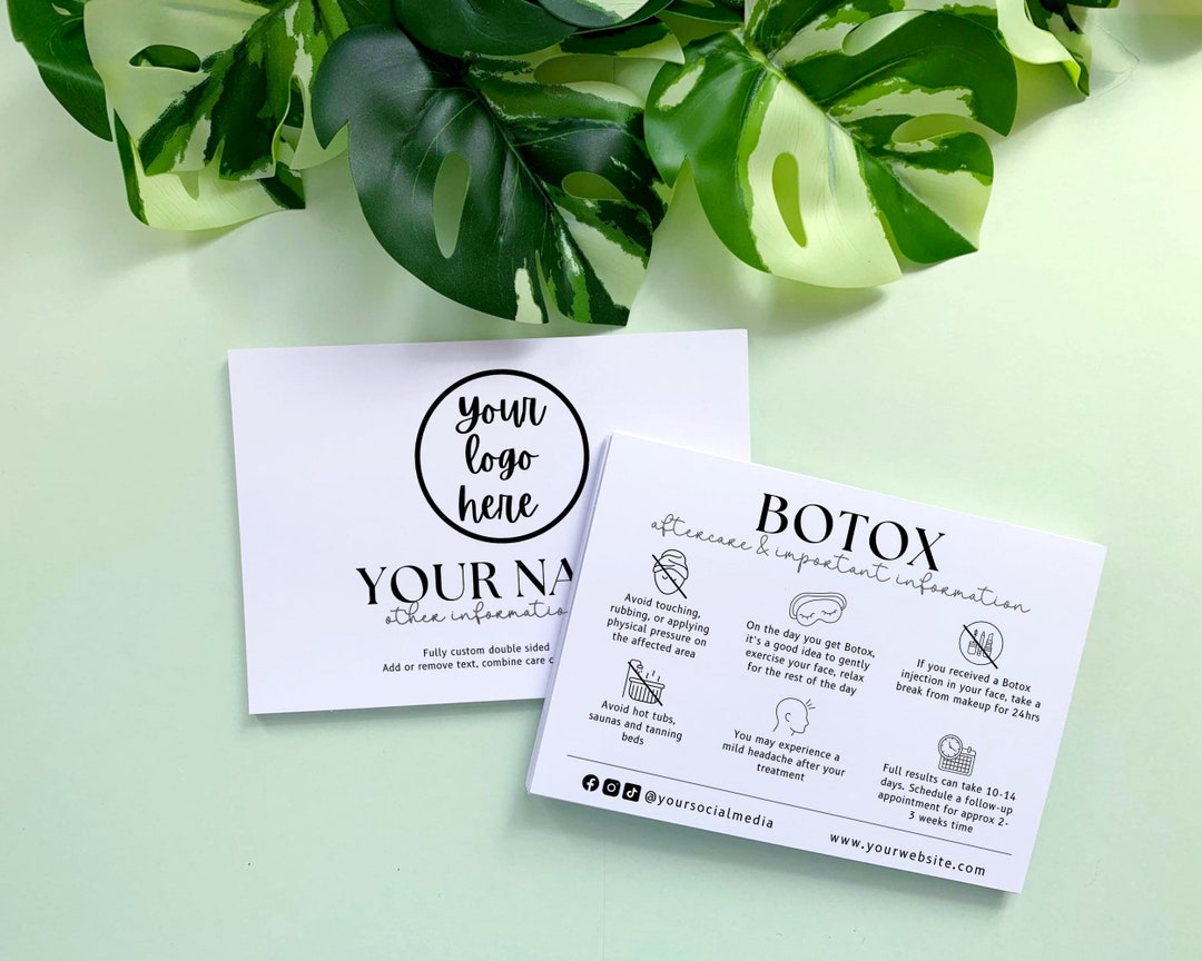 Botox Aftercare Card, Safety & Info Card for Salons, Beauticians and ...